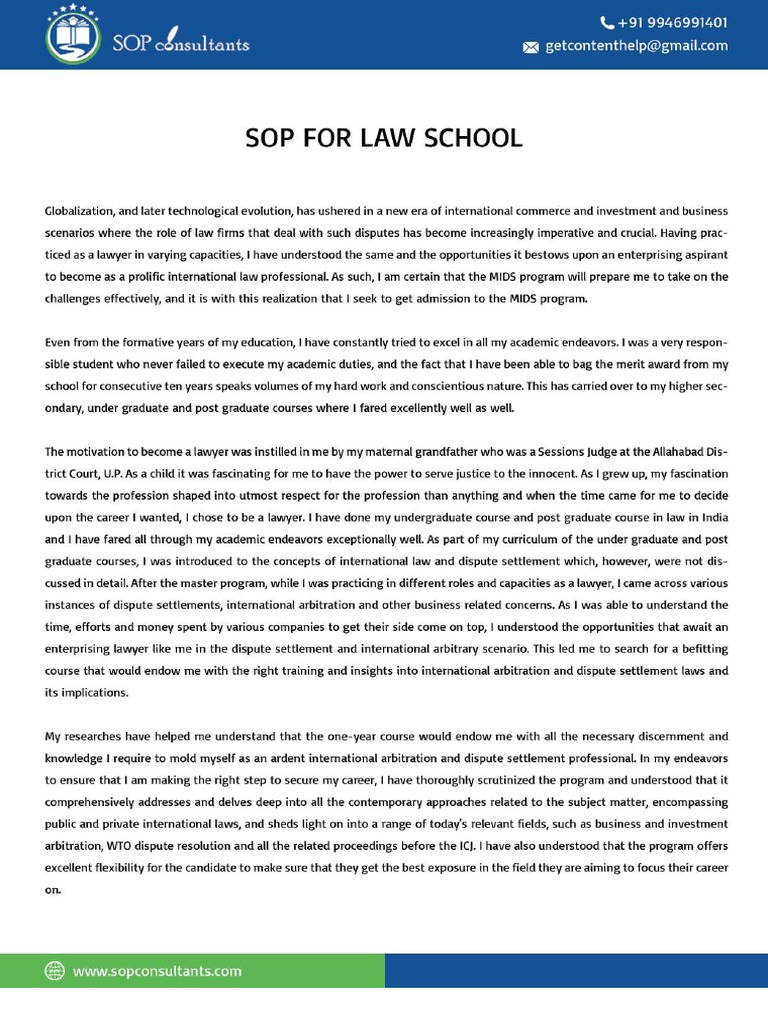 SOP For Law School | PDF