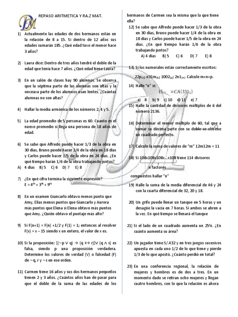 Repaso Aritmetica y Raz Mat | PDF
