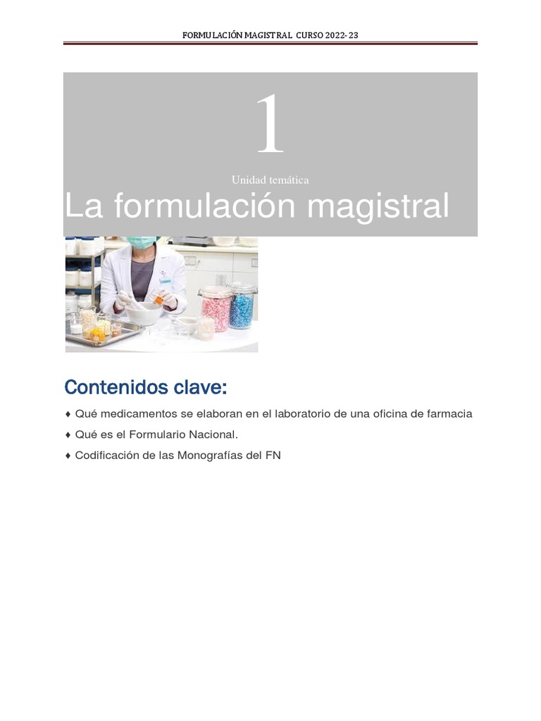 UT 1 La Formulación Magistral Dual 2022-23 | PDF | Farmacia ...
