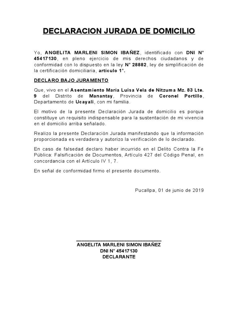 Declaracion Jurada de Domicilio | PDF