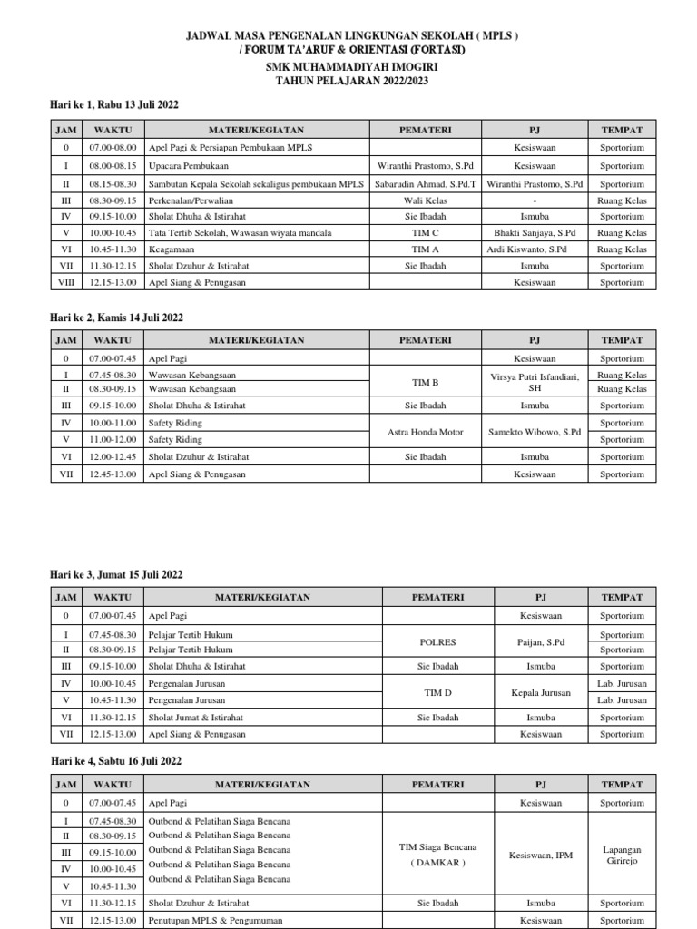 Jadwal MPLS 2022 | PDF