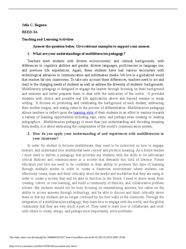 Assessment Task 2 | PDF | Education Theory | Linguistics