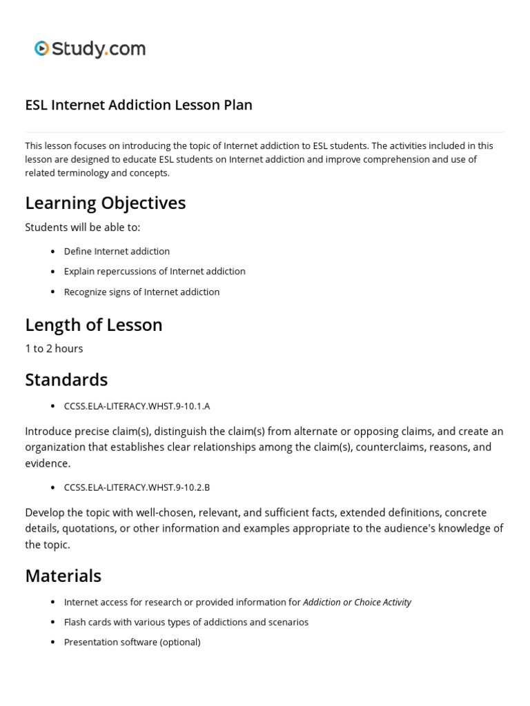 ESL Internet Addiction Lesson Plan | PDF | Internet | English As A ...