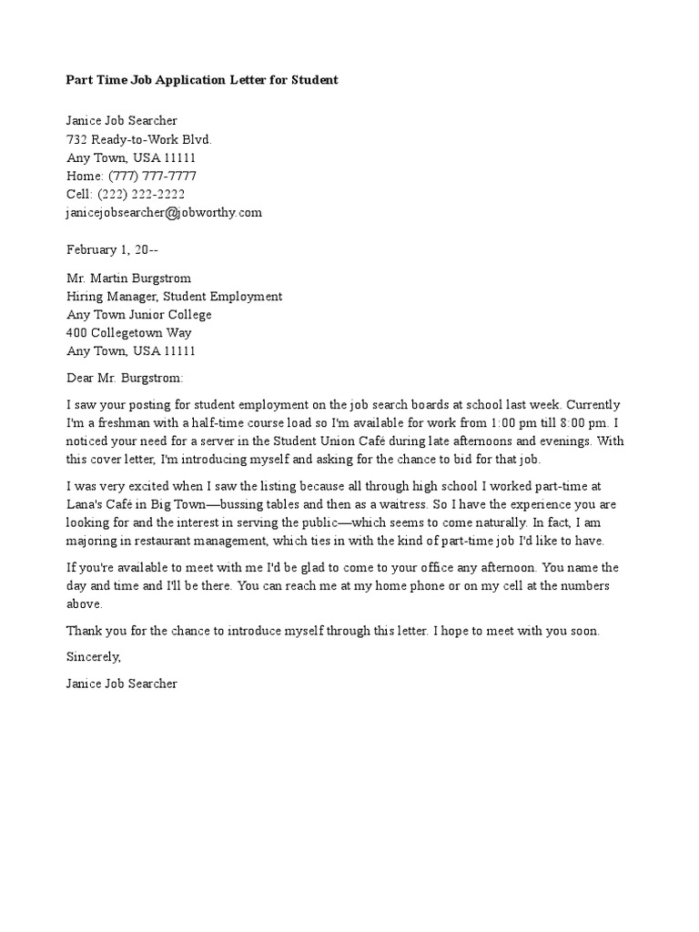 Part Time Job Application Letter For Student | PDF | Sports & Recreation