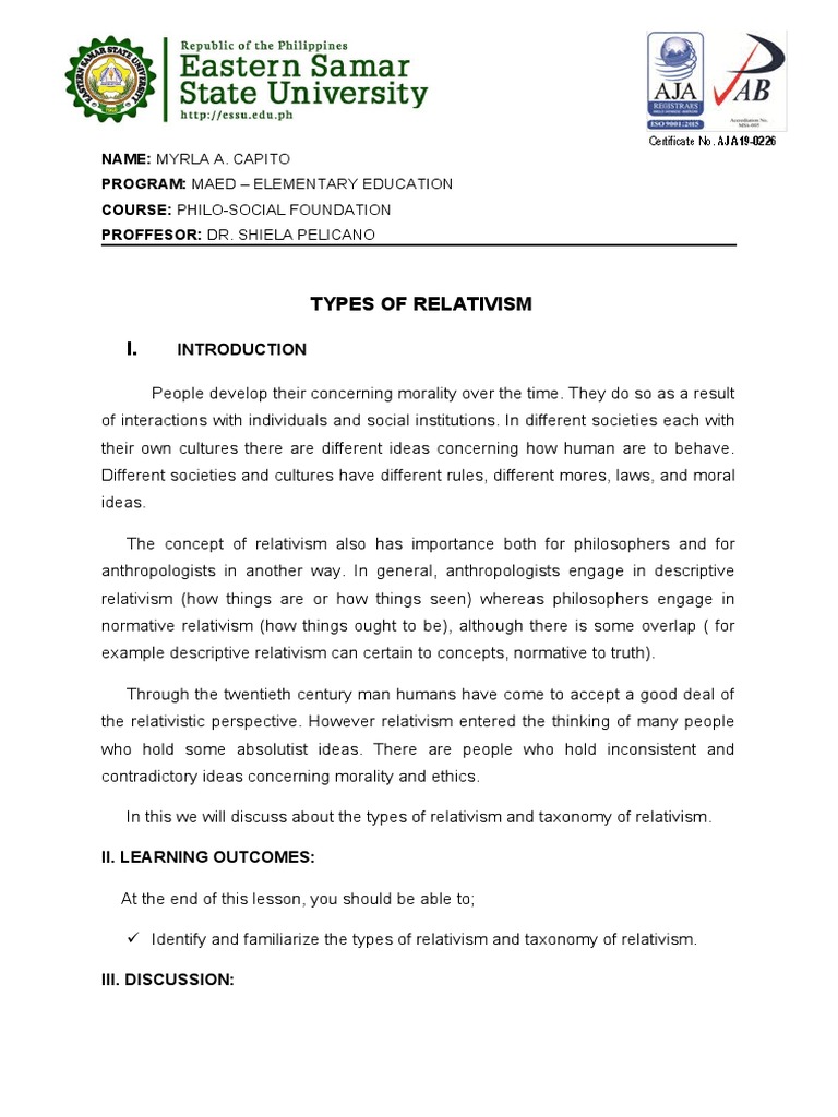 Types Of Relativism Pdf Relativism Morality