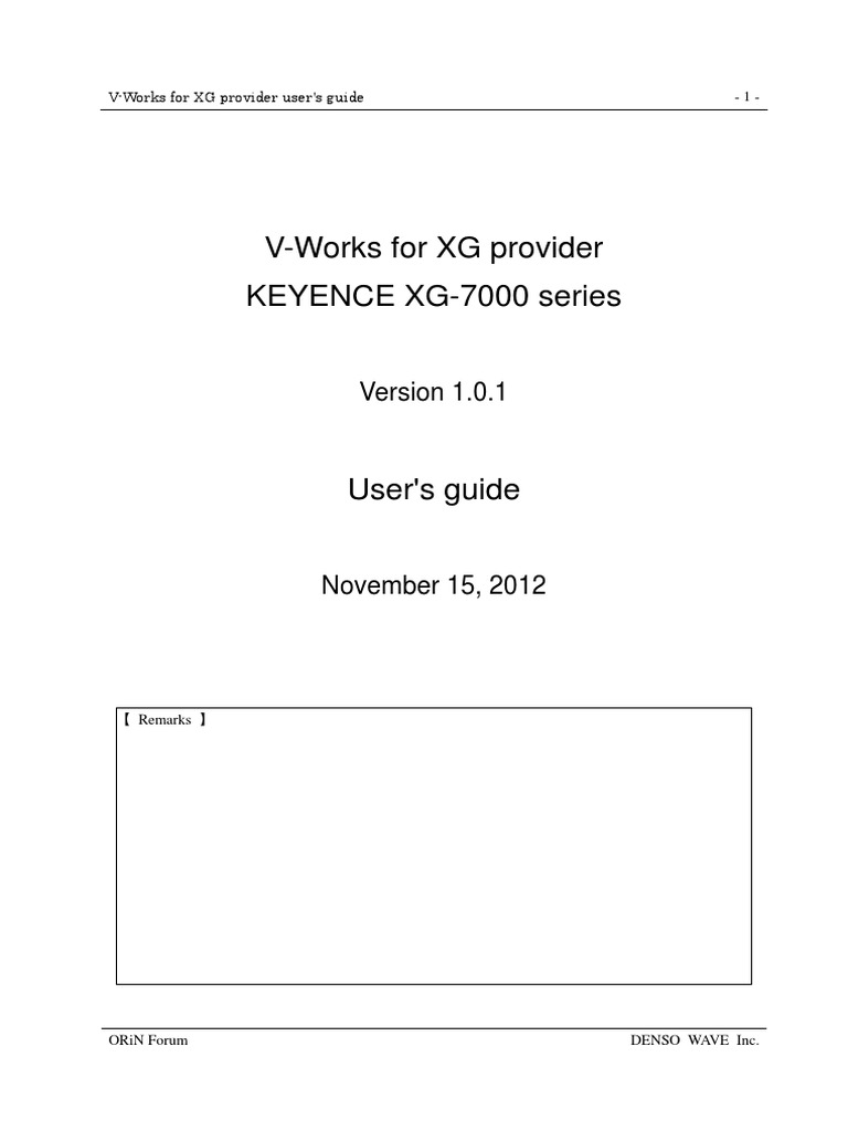 V-Works For XG Provider KEYENCE XG-7000 Series. User's Guide | PDF ... V-Works For XG Provider KEYENCE XG-7000 Series. User's Guide | PDF ...