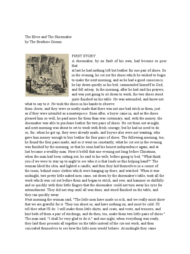 The Shoemaker and The Elves by The Brothers Grimm Analysis | PDF ...
