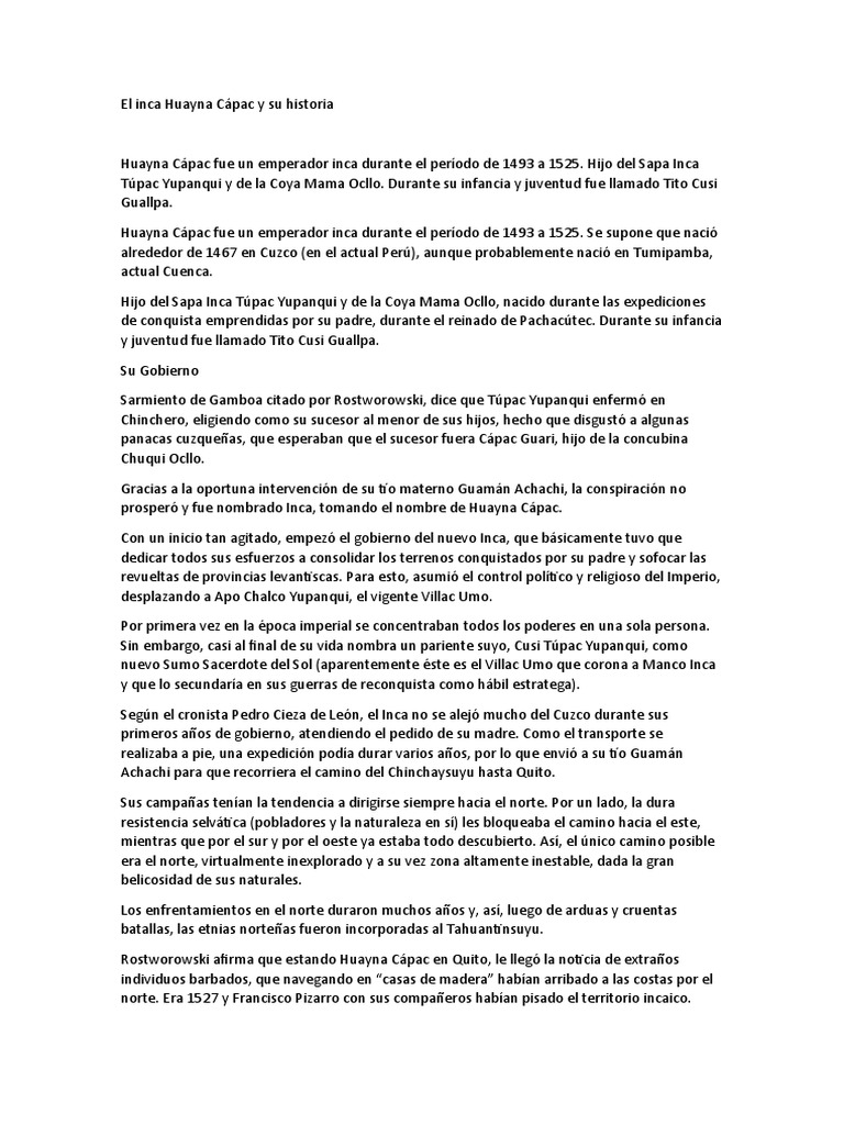 El Inca Huayna Cápac y Su Historia | PDF | Imperio Inca | Perú
