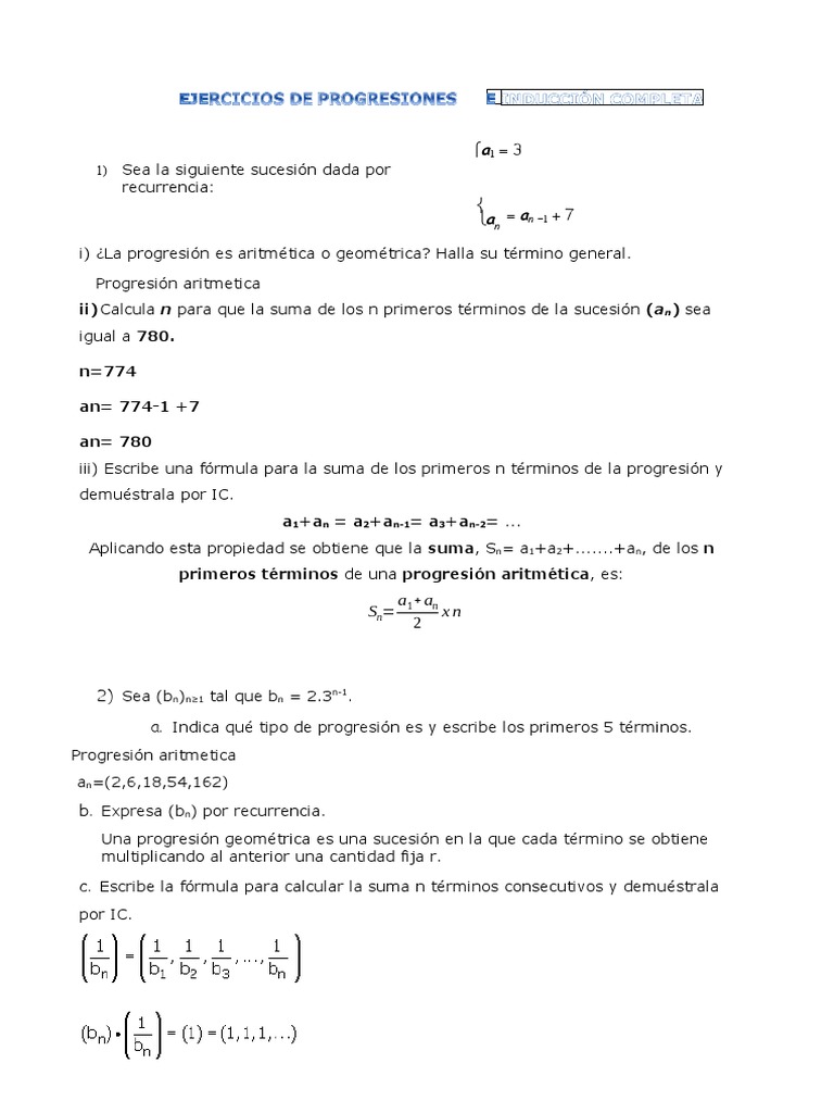 Ejercicios de progresiones e inducciуn completa | PDF | Secuencia | Aritmética