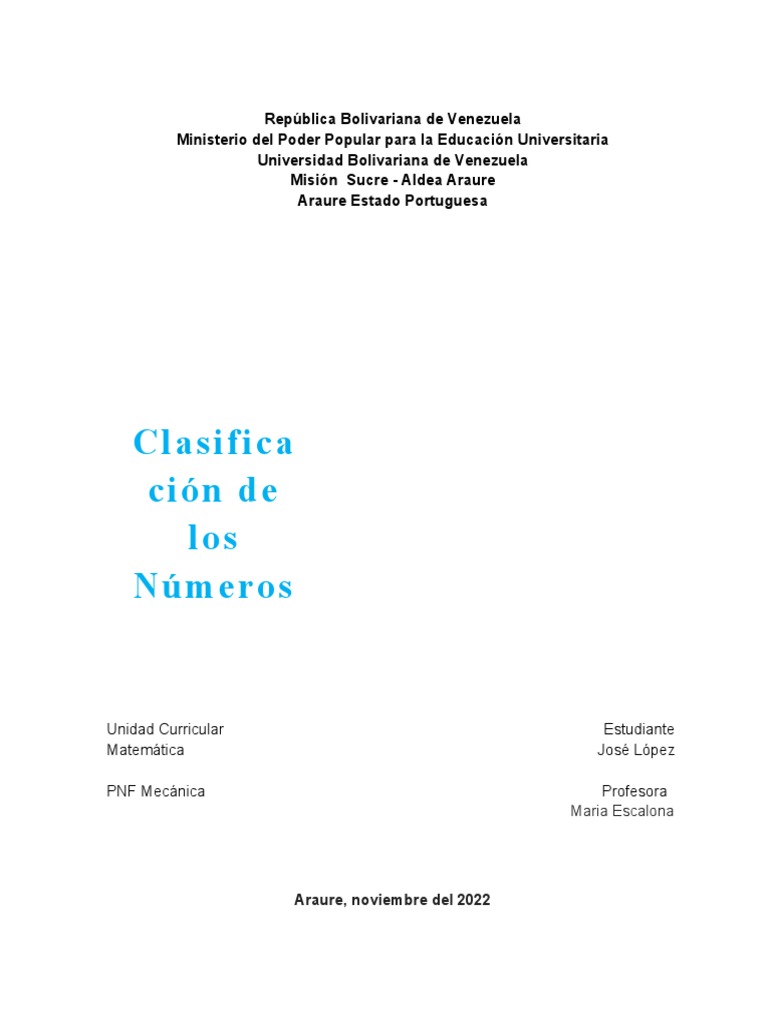 Clasificación de Números en Matemáticas | PDF | Números | Raíz cuadrada