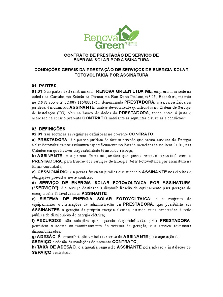 Modelo De Contrato De Energia Solar