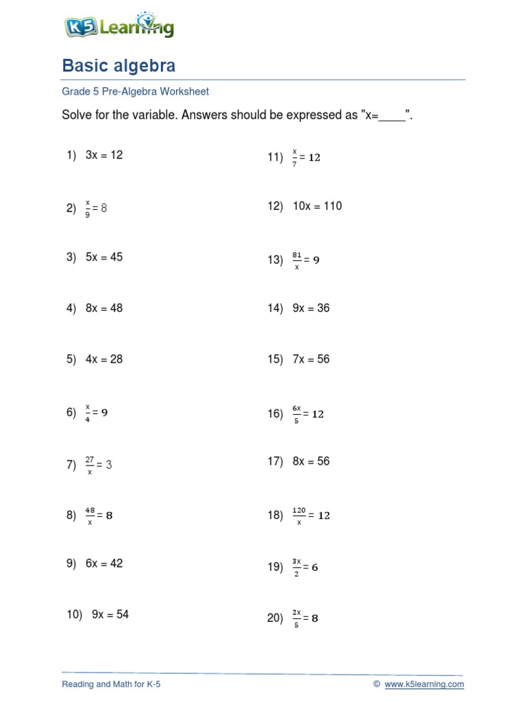 Grade 5 Basic Algebra C | PDF | Mathematics | Algebra