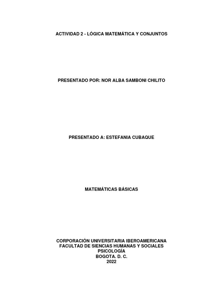 ACTIVIDAD 2 Matematicas Basicas | PDF | Proposición | Conjunto (Matemáticas)