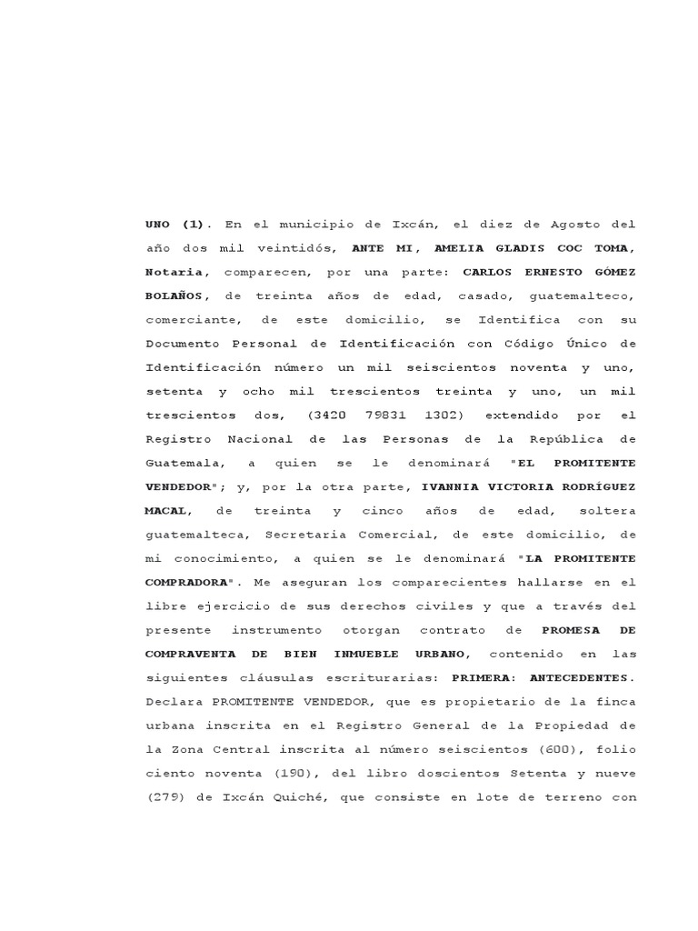 Promesa de Compraventa de Bien Inmueble Urbano | Descargar gratis PDF | Derecho privado ...