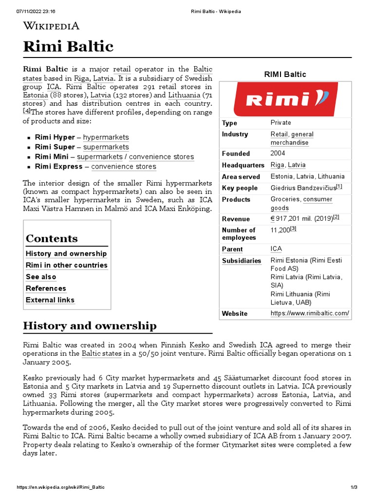 Rimi Baltic - Wikipedia | PDF | Retail Companies | Food Retailers