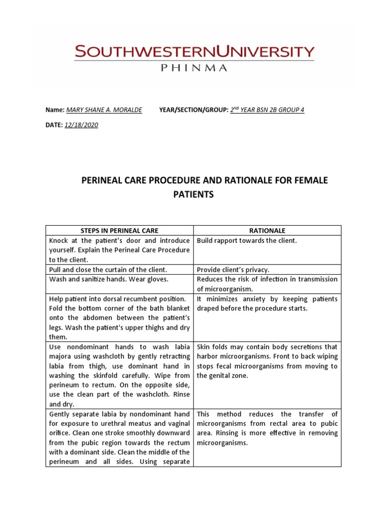Female Perineal Care Procedure Guide Pdf