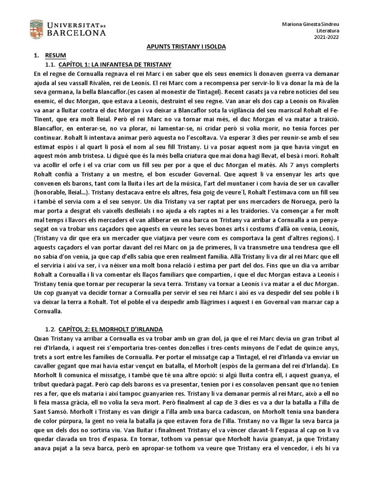 Tristany I Isolda Resum | PDF
