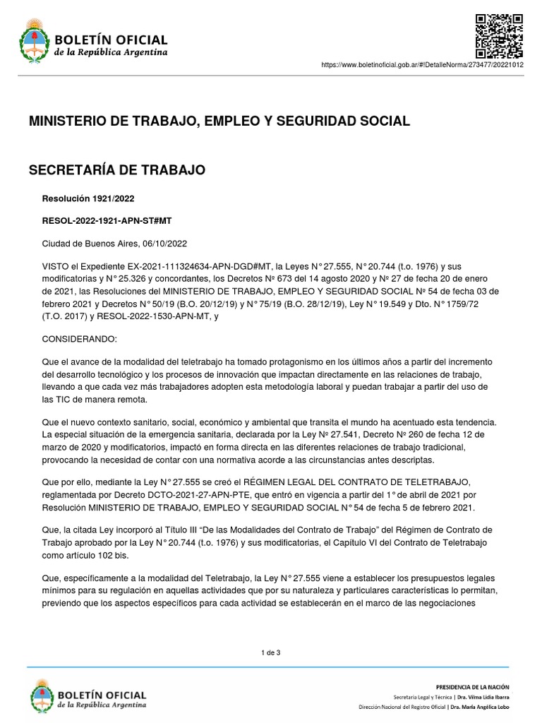 Arg 2022 Resolucion - 1921 2022 MTEySS | PDF | Gobierno Arg 2022 Resolucion - 1921 2022 MTEySS | PDF | Gobierno