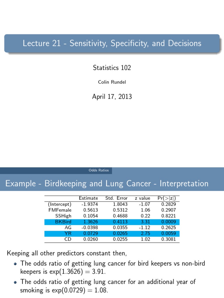Lec 21 | PDF | Receiver Operating Characteristic | Sensitivity And Specificity