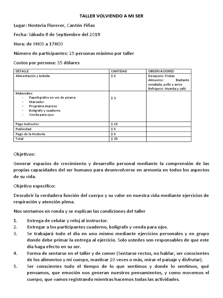 Programa Taller Volviendo A Mi Ser | PDF | Las emociones | Mente