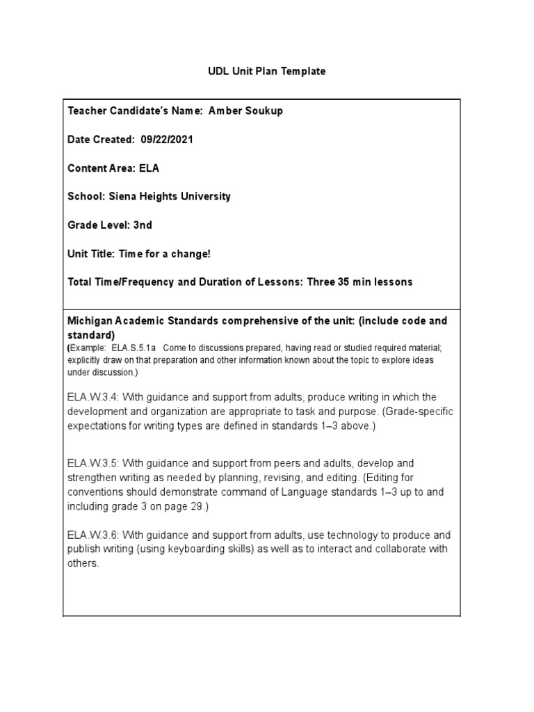 Udl Unit Plan Elementary - 2 | PDF | Learning | Differentiated Instruction