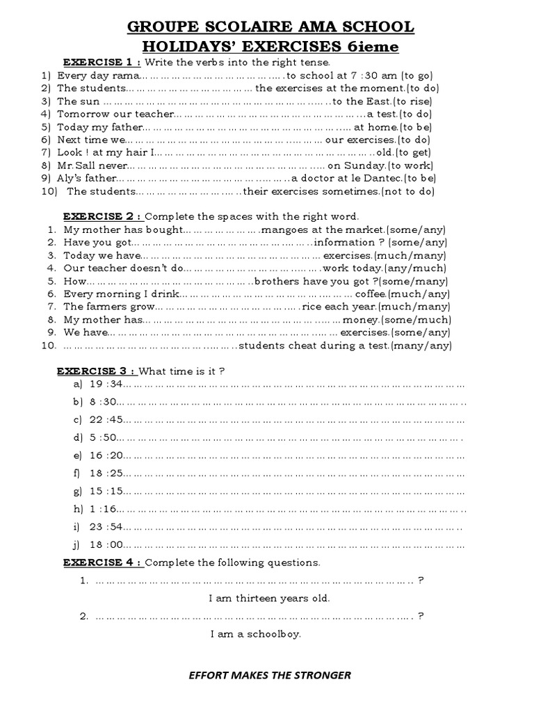 Exercices Anglais 6e | PDF | Linguistic Typology | Linguistics