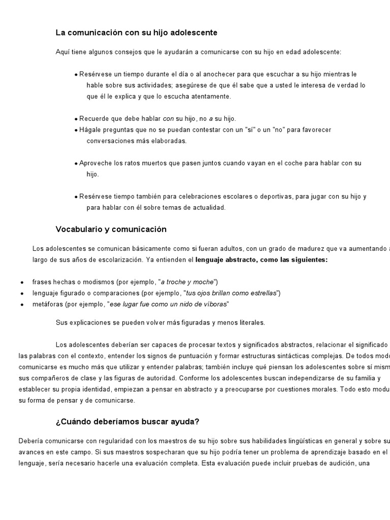 La Comunicación Con Su Hijo Adolescente Pdf Adolescencia Comunicación