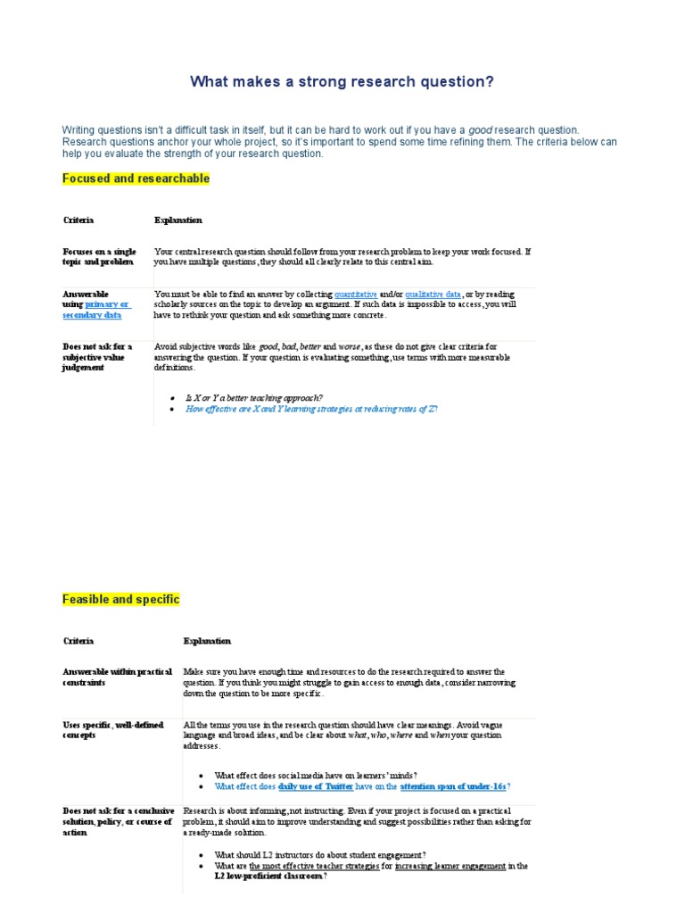 What Makes A Strong Research Question? | PDF | Cognition | Learning
