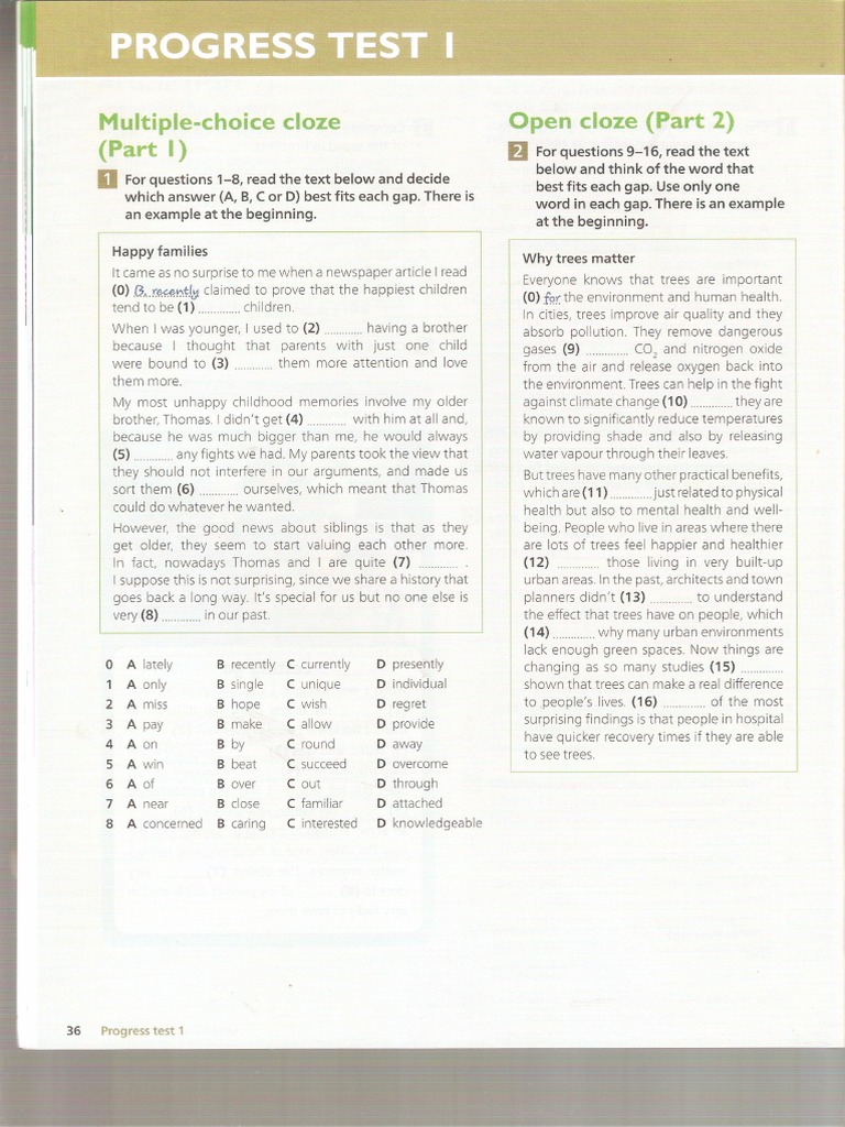 Progress Test 1 - Today's Class | PDF