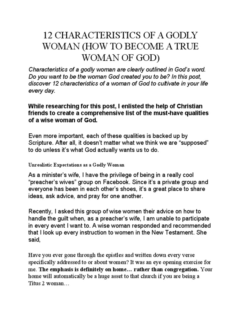 12 Traits of a Godly Woman | PDF | Humility | Jesus