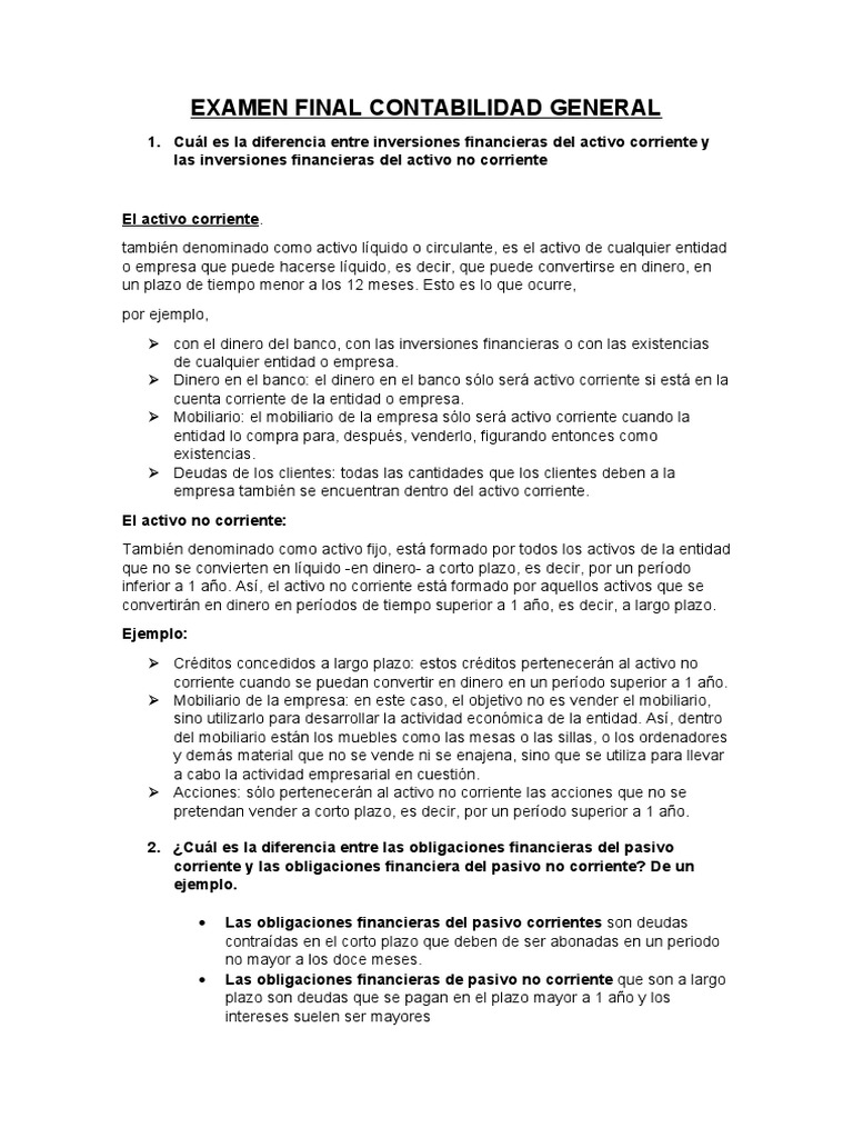 Examen Final Contabilidad General | PDF | Bancos | Dinero