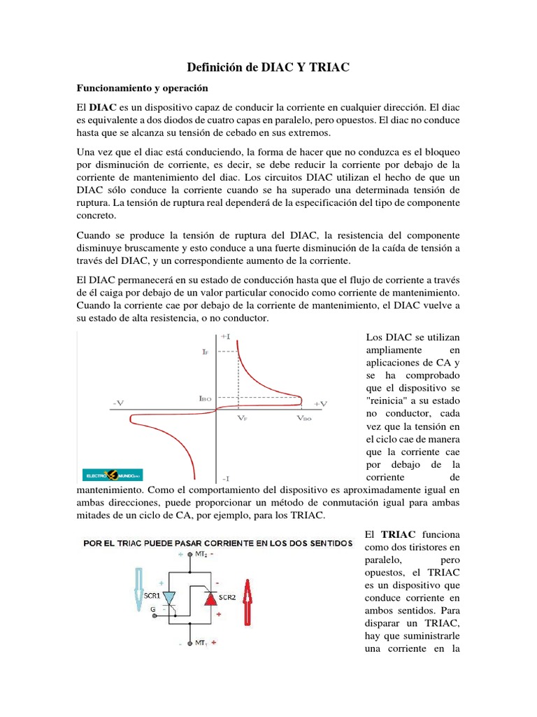 Definición y Funcionamiento de DIAC y TRIAC | PDF | Corriente eléctrica ...