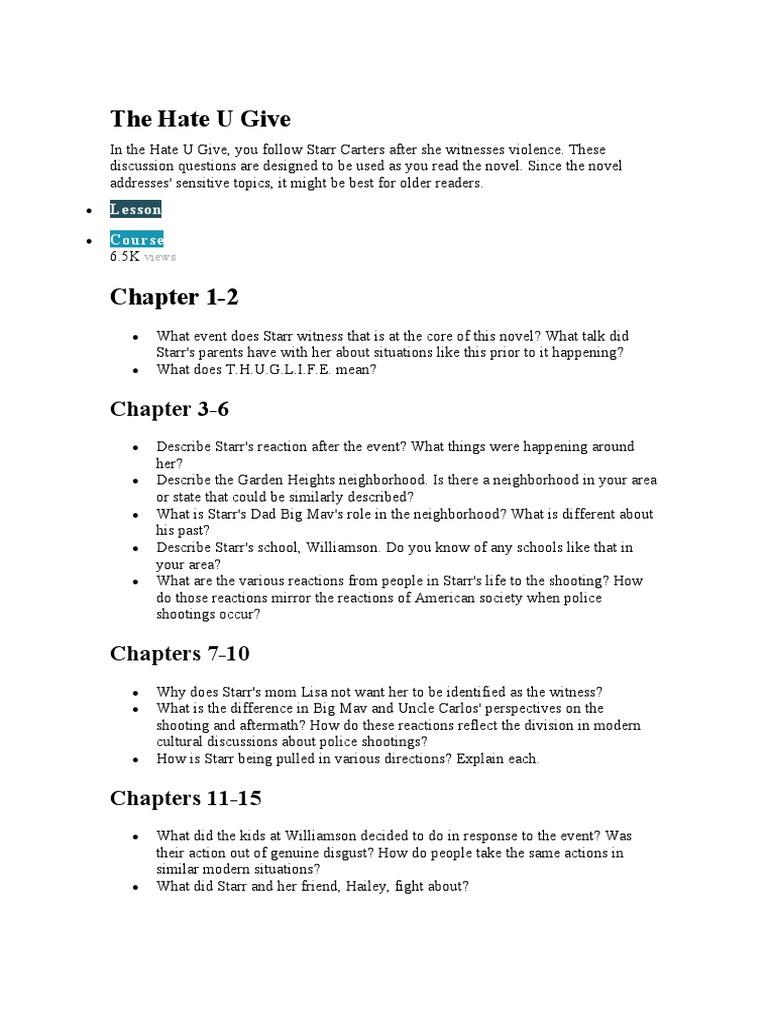 The Hate U Give Discussion Questions | PDF