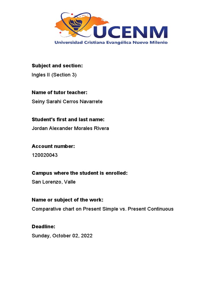 Comparative Chart On Present Simple vs. Present Continuous | PDF