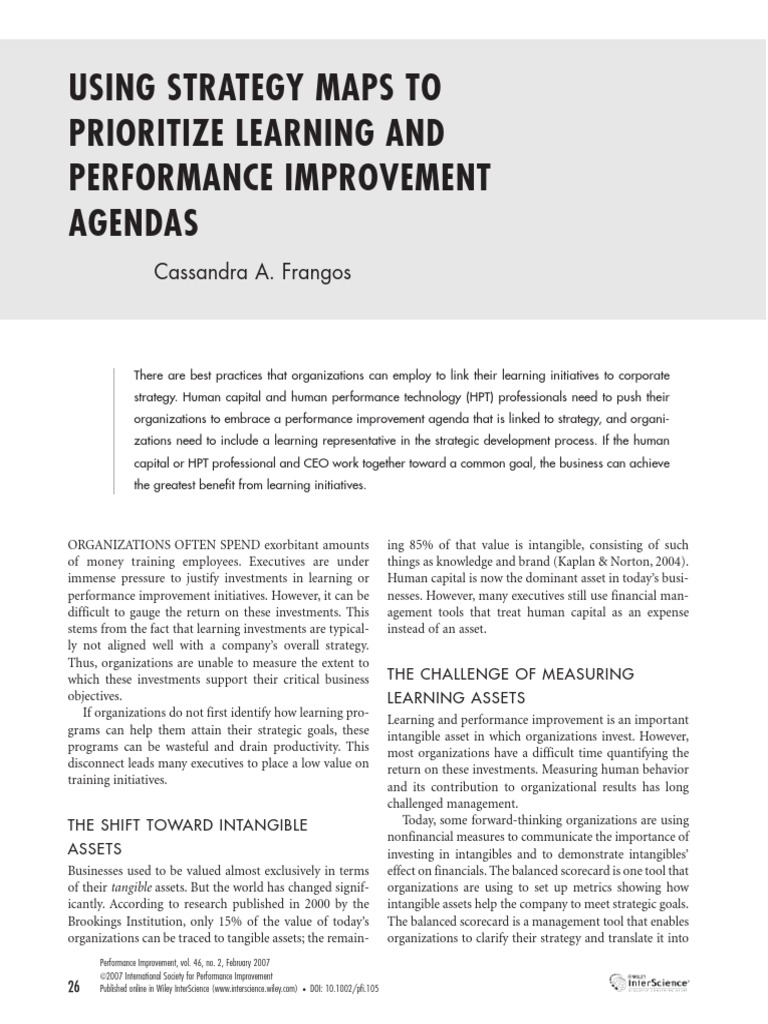 Using Strategy Maps To Prioritize Learning and Performance Improvement Agendas (Performance ...