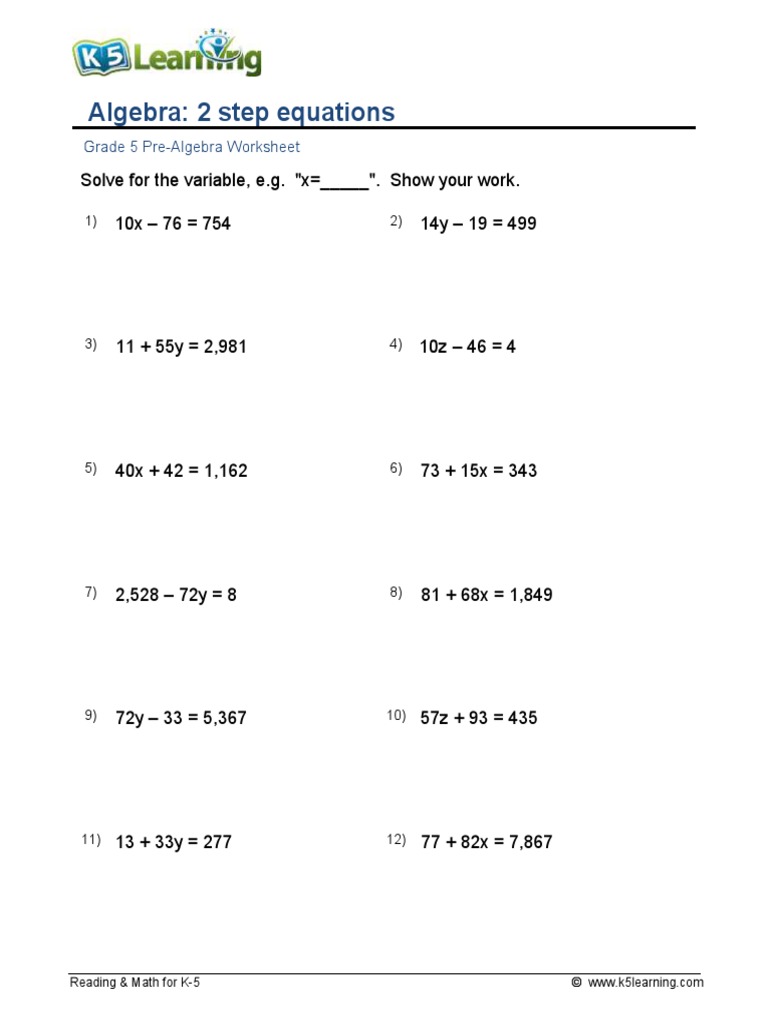 Grade 5 Two Step Equations A | PDF | Teaching Methods & Materials