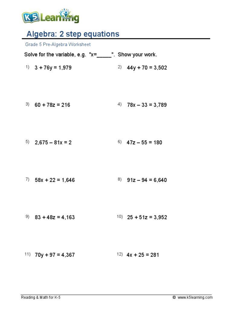 Grade 5 Two Step Equations C | PDF