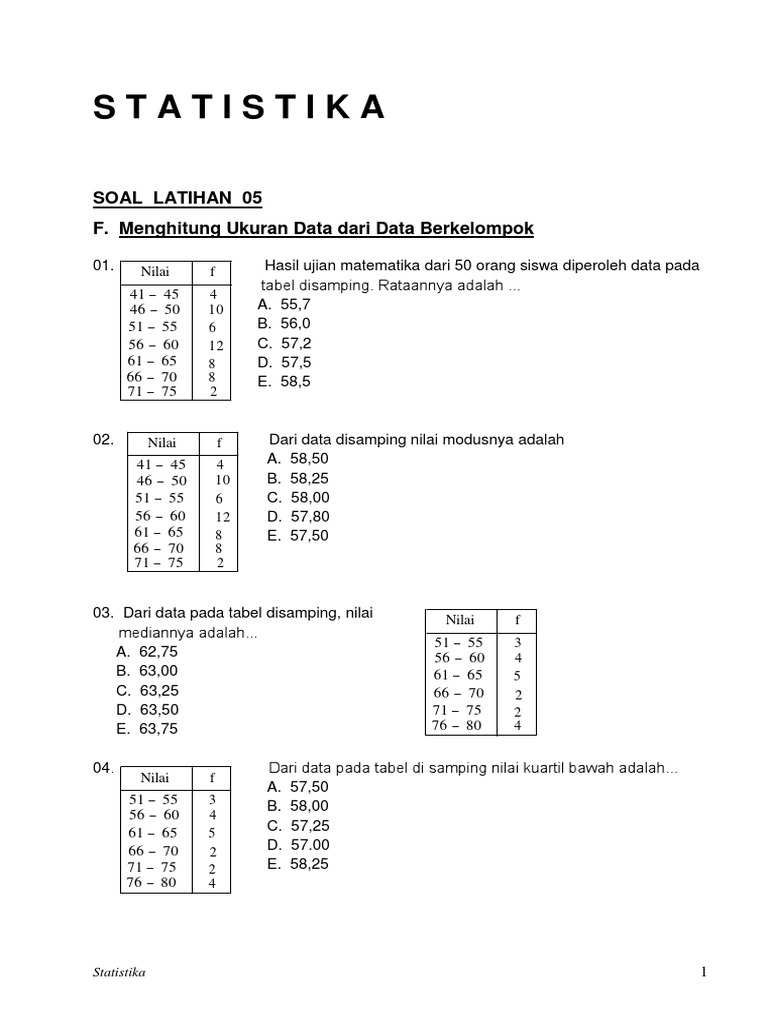Soal Latihan Statistika Data Kelompok | PDF