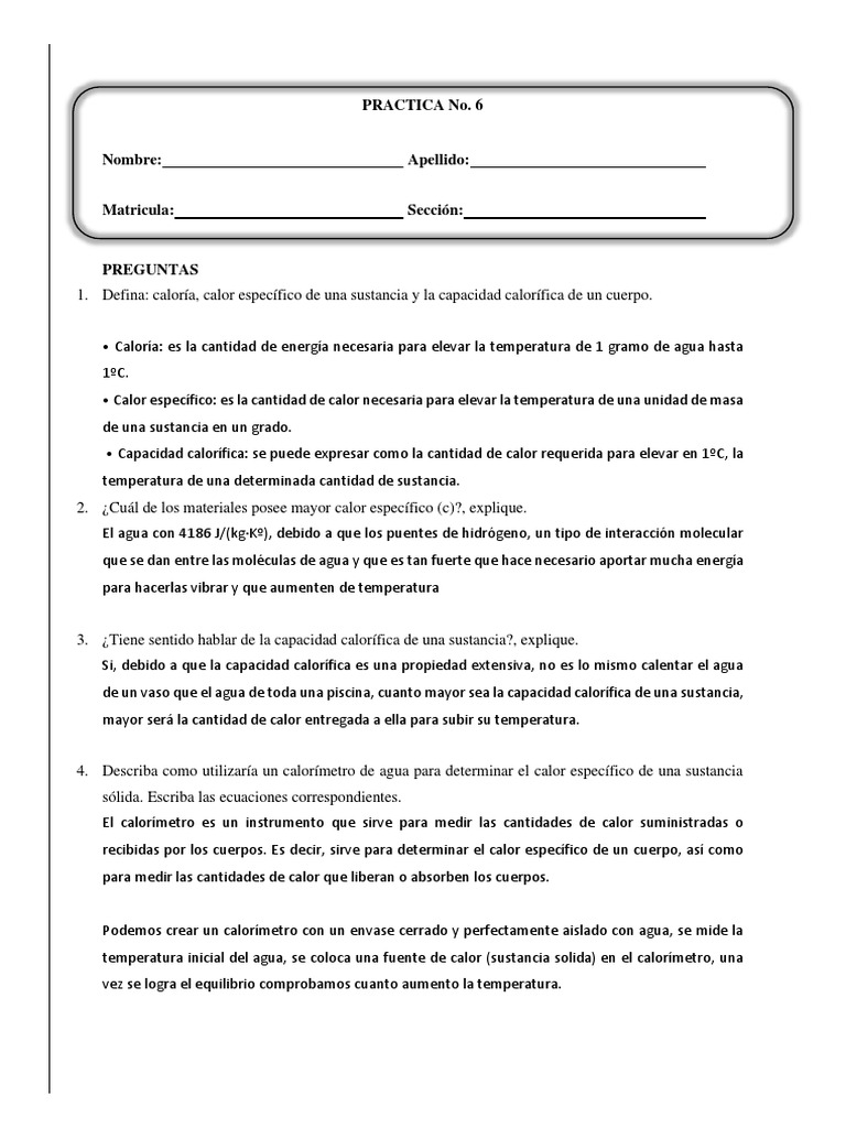 Actividad # 6 Lab Fisica 2 | PDF | Capacidad calorífica | Calor