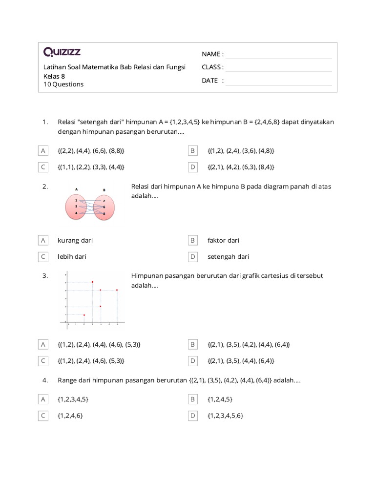 Latihan Soal Matematika Bab Relasi Dan Fungsi Kelas 8 | PDF