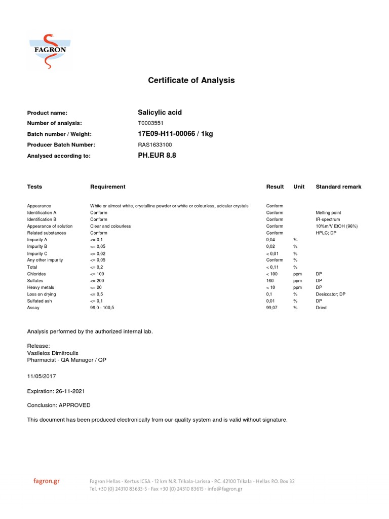 Salicylic Acid 1 KG 17e09-H11-00066 en | PDF | Chemical Compounds ...