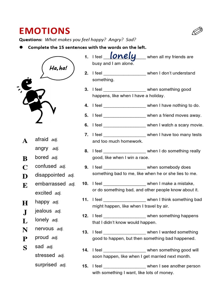 Emotions Sentence Completion Activity | PDF