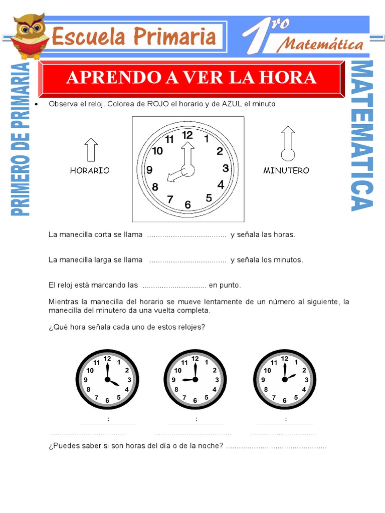 Aprendo A Ver La Hora para Primero de Primaria | PDF | Reloj | Hora