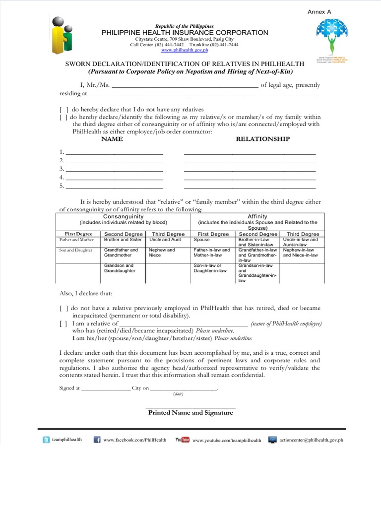 Vdocuments - MX Sworn Declaration of Relatives Philhealth | PDF ...