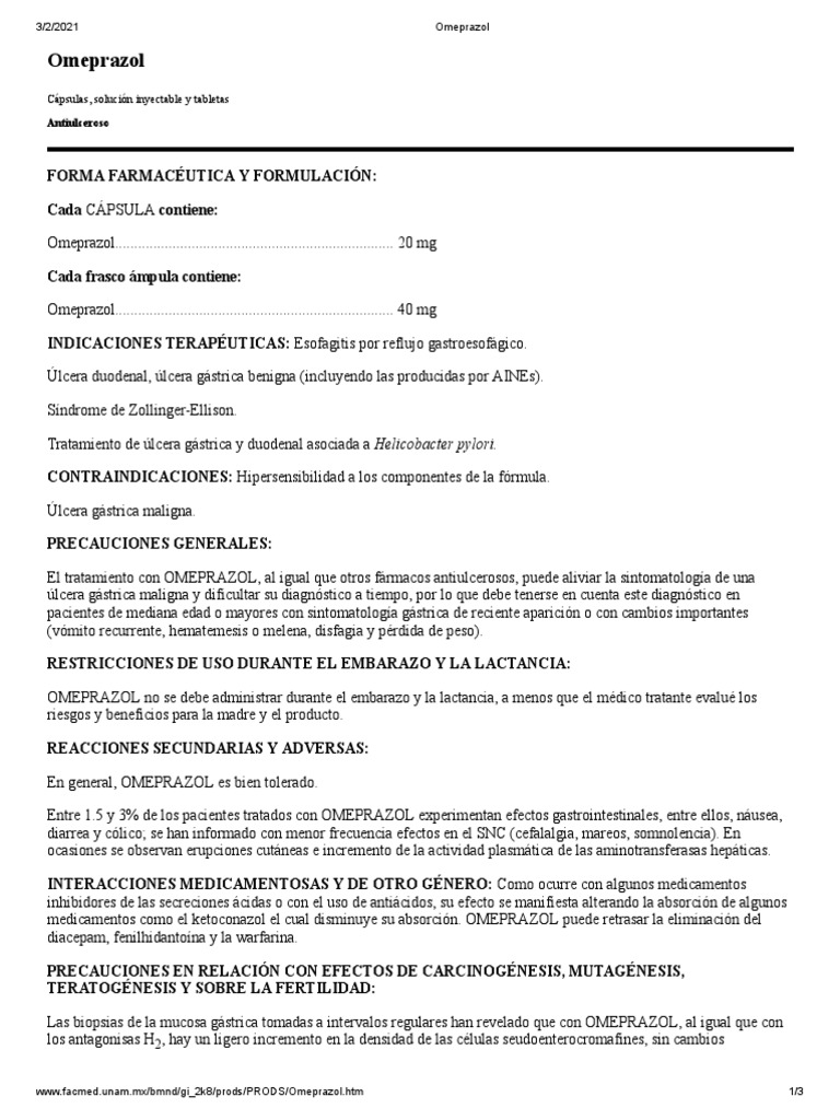 Omeprazol: Usos, Dosis y Precauciones | PDF | Medicina CLINICA ...