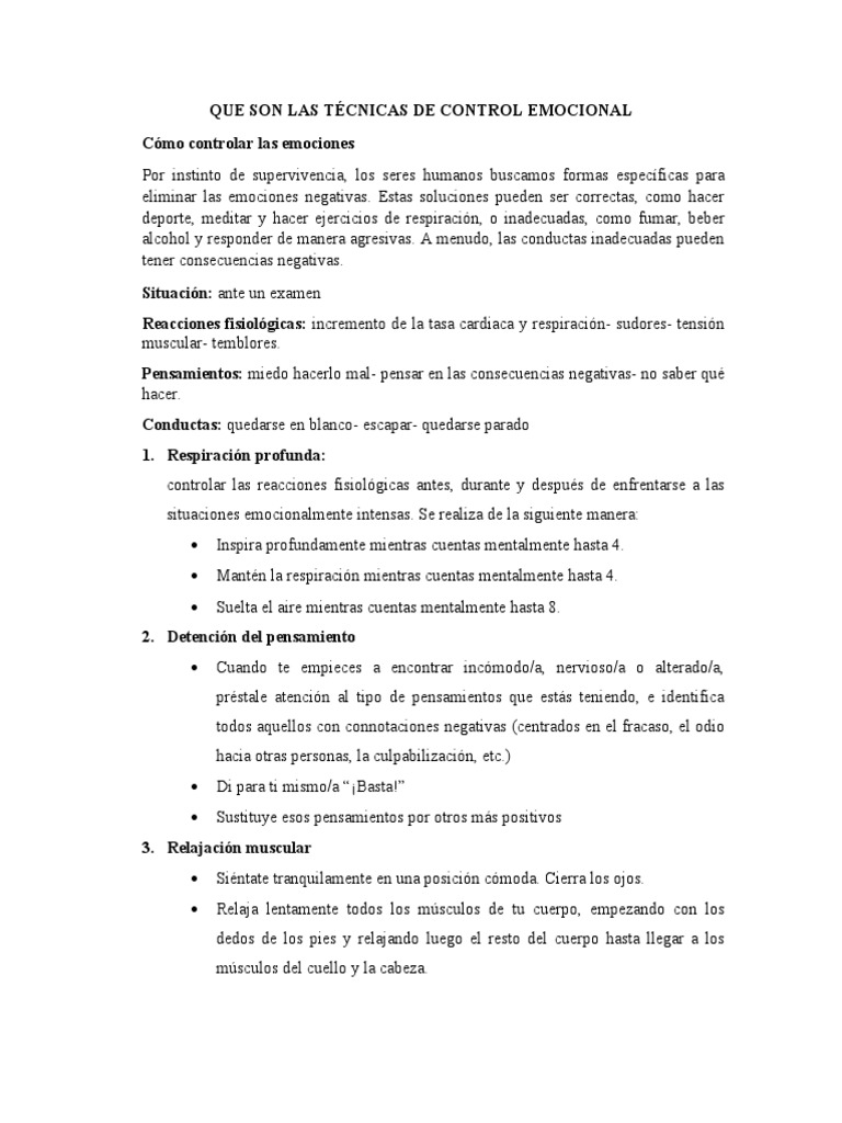 Que Son Las Técnicas de Control Emocional | PDF | Las emociones ...