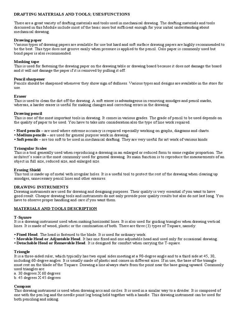 Essential Drafting Tools and Materials | PDF | Drawing | Pencil