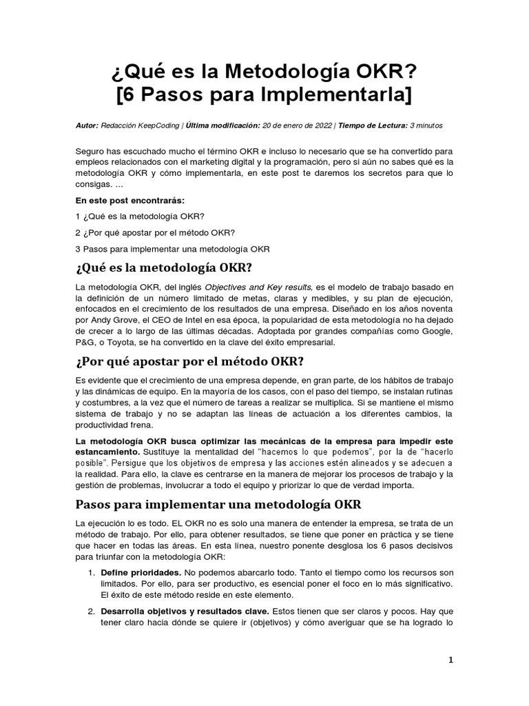KeepCoding - Qué Es La Metodología OKR | PDF | Business | Diseño