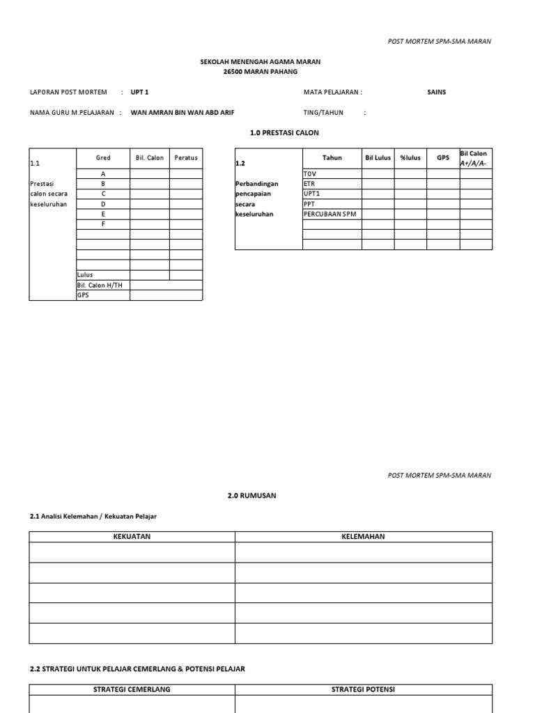 Post Mortem Borang Kosong | PDF