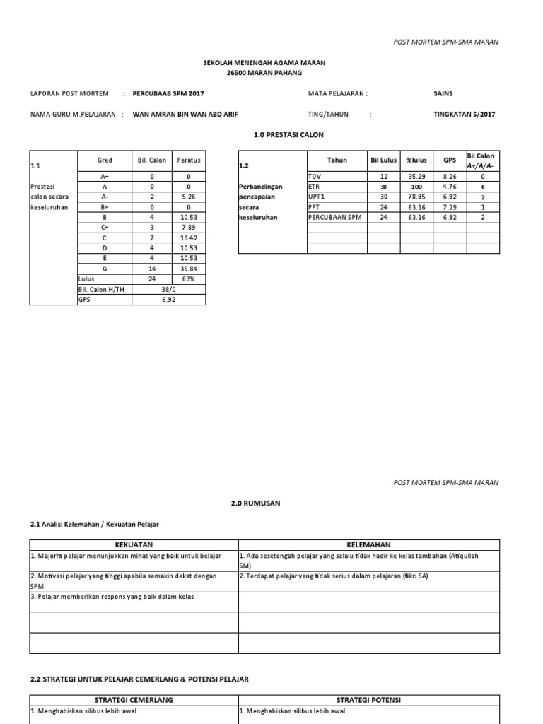Post Mortem Trial SPM Sains 2017 | PDF